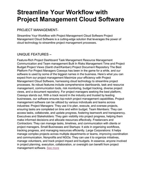 Streamline Your Workflow With Project Management Cloud Software Pdf