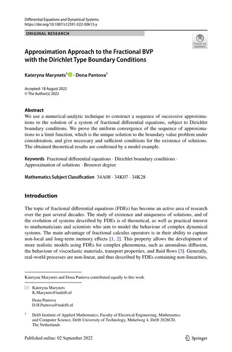 Pdf Approximation Approach To The Fractional Bvp With The Dirichlet
