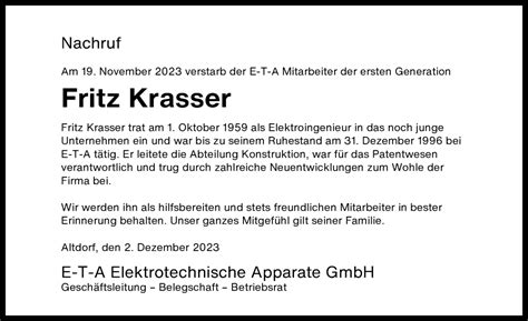 Traueranzeigen Von Fritz Krasser N Land