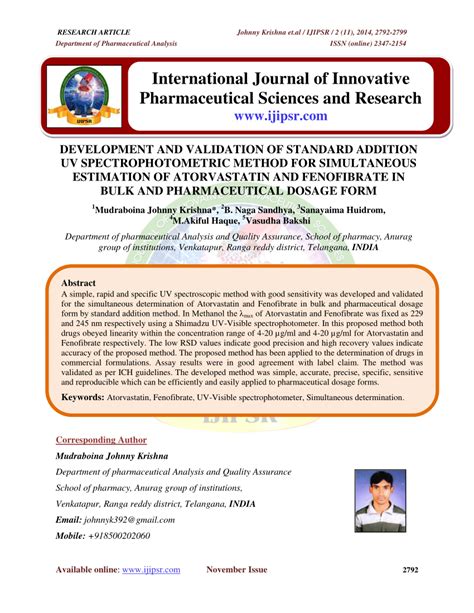 Pdf Development And Validation Of Standard Addition Uv Spectrophotometric Method For