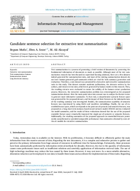 Pdf Candidate Sentence Selection For Extractive Text Summarization