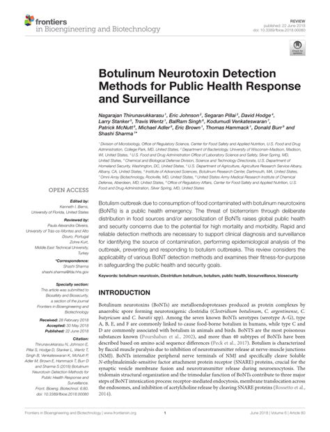 Pdf Botulinum Neurotoxin Detection Methods For Public Health Response