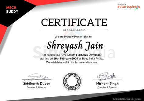 shreyash jain on linkedin internshipcompletion fullstackdeveloper mechbuddy