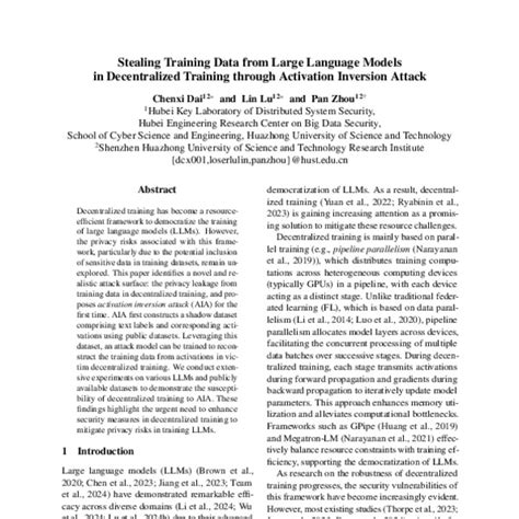 Stealing Training Data From Large Language Models In Decentralized Training Through Activation