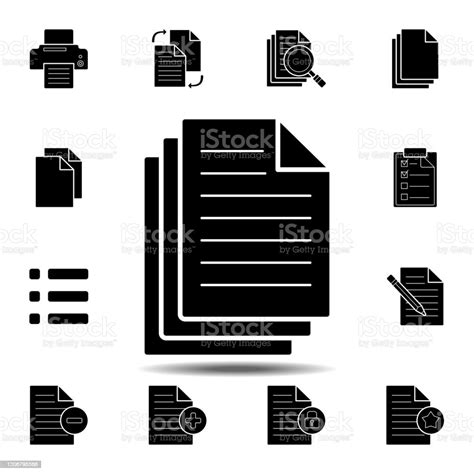 세 개의 파일 문서 아이콘을 참조하십시오 웹의 간단한 글리프 벡터 요소 Ui 및 Ux 웹 사이트 또는 모바일 응용 프로그램에 대한 설정 최소 아이콘 0명에 대한 스톡 벡터
