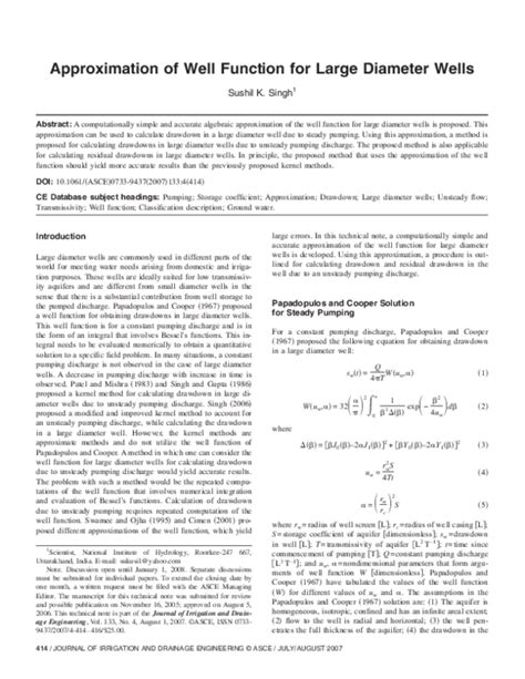 Pdf Approximation Of Well Function For Large Diameter Wells