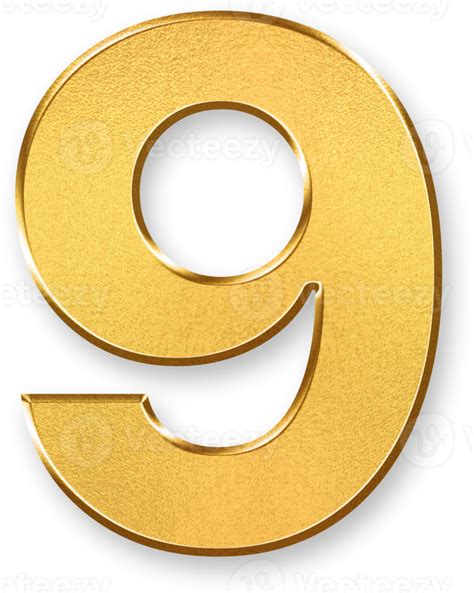 Gold Number Nine 9 Icon 3d Glossy Golden Digit 9 Symbol With Metallic