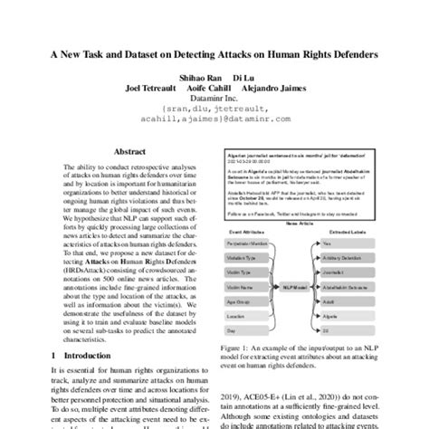 A New Task And Dataset On Detecting Attacks On Human Rights Defenders