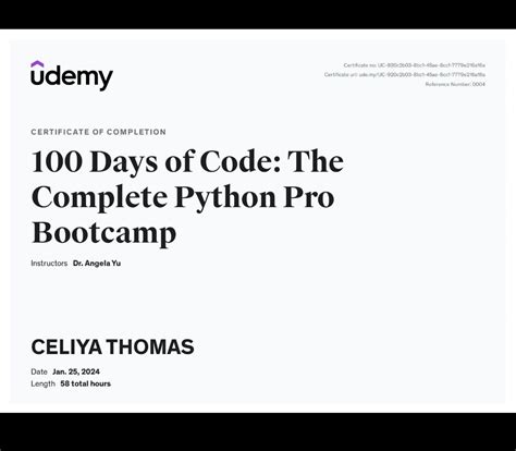 Completed 100 Days Of Code The Complete Python Bootcamp Celiya Thomas Posted On The Topic