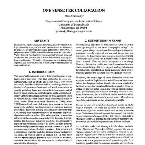 one sense per collocation acl anthology