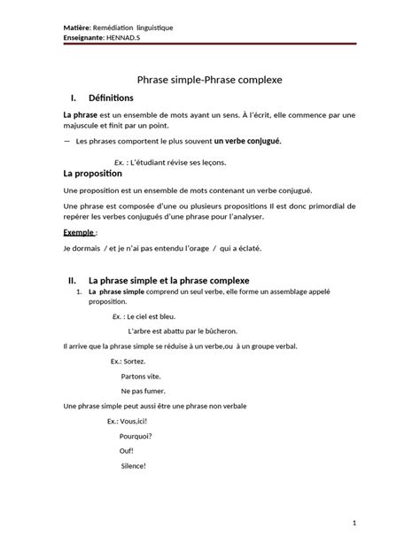 Phrase Simple Complexe Pdf
