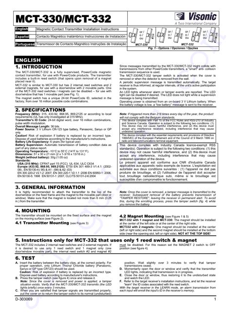Visonic Mct 330 Transmitter Installation Instructions Pdf Viewdownload
