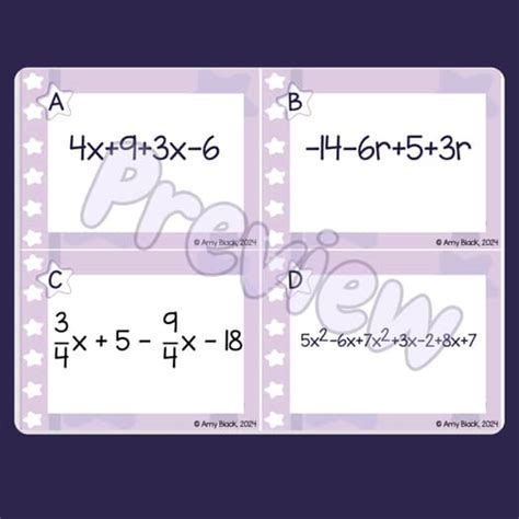 Simplifying Expressions Task Cards By Algebra Life By Amy TPT