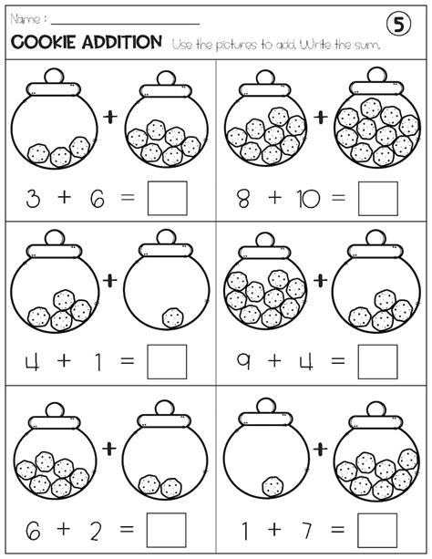 Addition With Pictures Sum Up To 20 Worksheets Adding Cookie Pictures