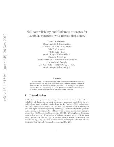 Pdf Null Controllability And Carleman Estimates For Parabolic