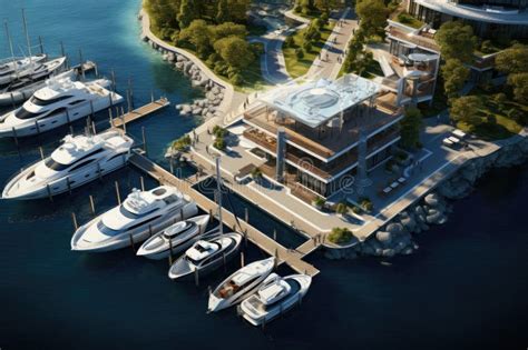 Luxury Yachts In The Marina 3d Rendering Aerial View Of The Yacht