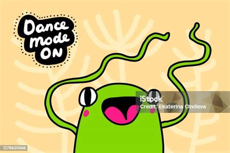 만화 낙서 스타일의 개구리 명랑 긴 팔에 손으로 그린 벡터 일러스트에 댄스 모드 개구리에 대한 스톡 벡터 아트 및 기타 이미지 개구리 귀여운 그래픽 프린트 Istock