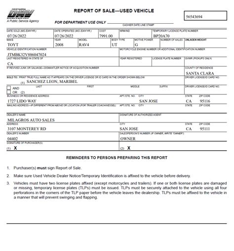 California Dmv Car Sale Documents At Deborah Pospisil Blog