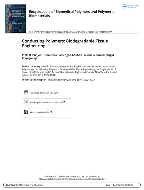 Pdf Biodegradable Conducting Polymers For Tissue Engineering Applications