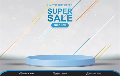 추상 그라데이션 흰색 배경 디자인을 사용한 제품 판매를 위한 빈 공간 3d 연단이 있는 제한된 슈퍼 판매 할인 템플릿 배너 프리미엄 벡터