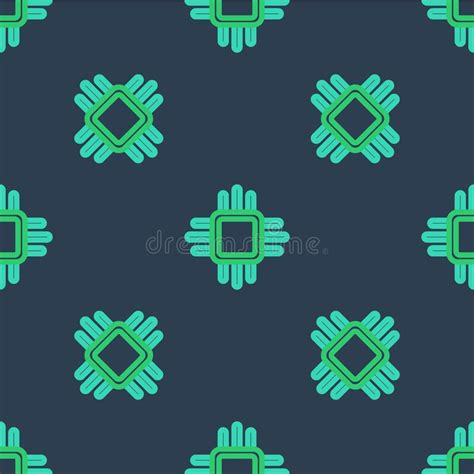 Line Computer Processor With Microcircuits Cpu Icon Isolated Seamless Pattern On Blue Background
