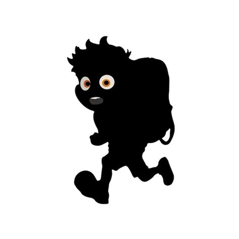 Силуэт мальчика из мультфильмов бегущего с рюкзаком Премиум векторы