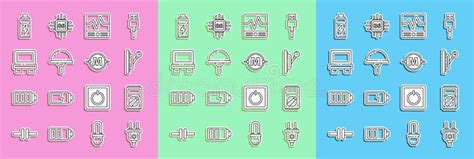 Set Line Electric Plug Multimeter Electrical Panel Measuring Instruments Light Emitting