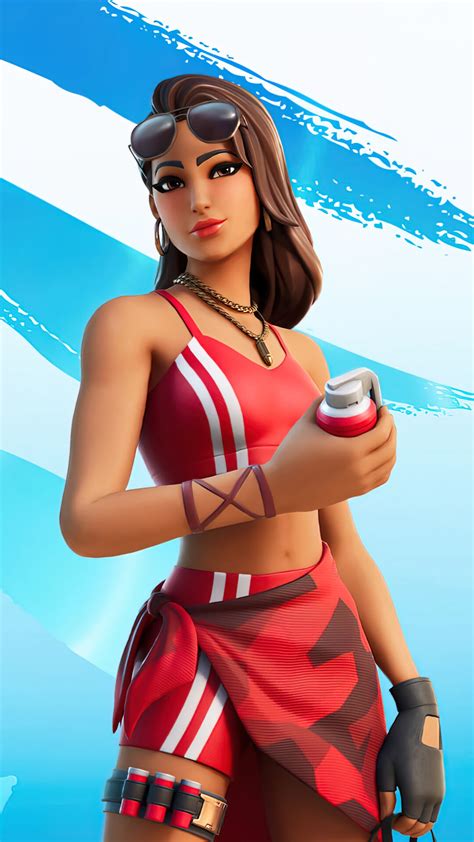 Fortnite Character In Red Bikini With Sunglasses Hd Phone Wallpaper