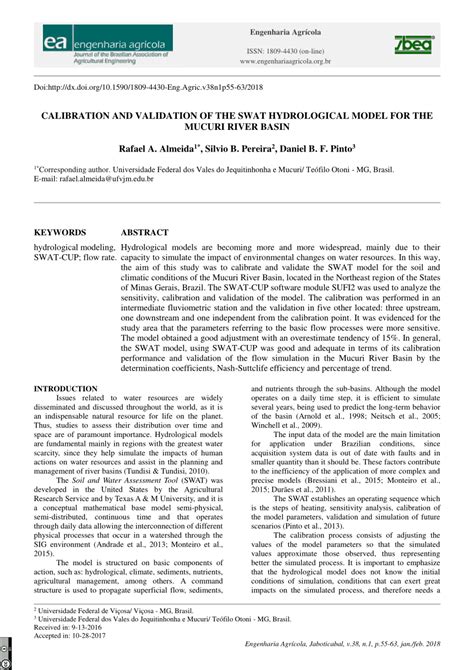 Pdf Calibration And Validation Of The Swat Hydrological Model For The