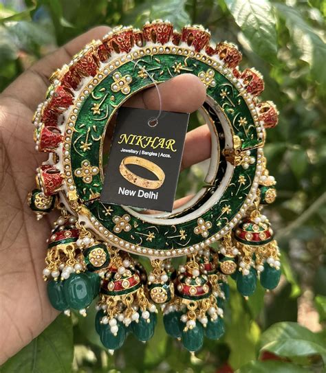 Rajwada Kada Green Hanging Nikhar Jewellery