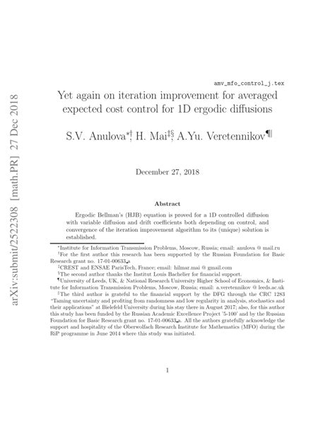 Pdf Yet Again On Iteration Improvement For Averaged Expected Cost Control For 1d Ergodic