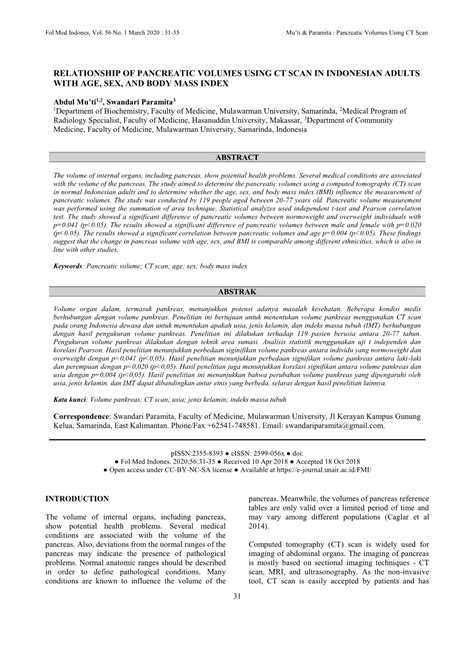 Relationship Of Pancreatic Volumes Using Ct Scan In Indonesian Adults With Age Sex And Body