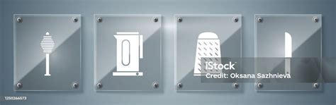 세트 나이프 그강 손잡이주전자 꿀 디퍼 스틱 정사각형 유리 패널 벡터 꿀에 대한 스톡 벡터 아트 및 기타 이미지 꿀 끈적거리는 강철 Istock