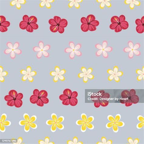 다양한 손으로 그린 깃털과 히비스커스 열대 꽃의 벡터 일러스트는 밝은 파란색 배경에 매끄러운 반복 패턴을 반복합니다 귀여운에 대한 스톡 벡터 아트 및 기타 이미지 Istock