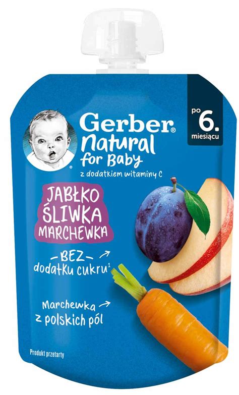 Плодово пюре Nestle Gerber Пауч с ябълка слива и морков 6m 80 G Добра цена Ozone Bg