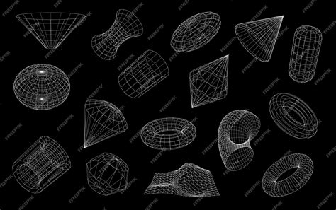Premium Vector 3d Wireframe Shapes And Wire Mesh Grid Forms