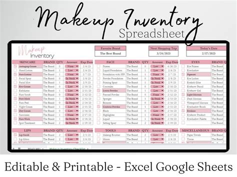 Makeup Inventory Management Makeup Artist Makeup Planner Makeup