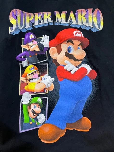 New Super Mario Bros Mario Wario Luigi Waluigi Graphic Black Ss Tshirt