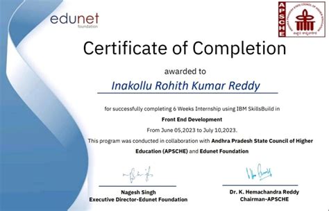 frontenddeveloper internship html css javascript react bootstrap rohith kumar reddy