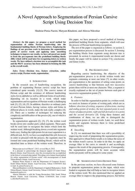 Pdf A Novel Approach To Segmentation Persian Cursive Script Using Decision Tree
