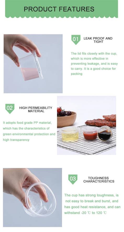 Clear Plastic Mini Disposable Sauce Cup Leak Resistant With Lid