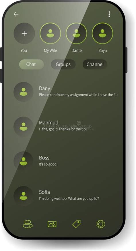 Modern Chat Application Interface Design With Green Theme And User Focused Layout Stock Vector