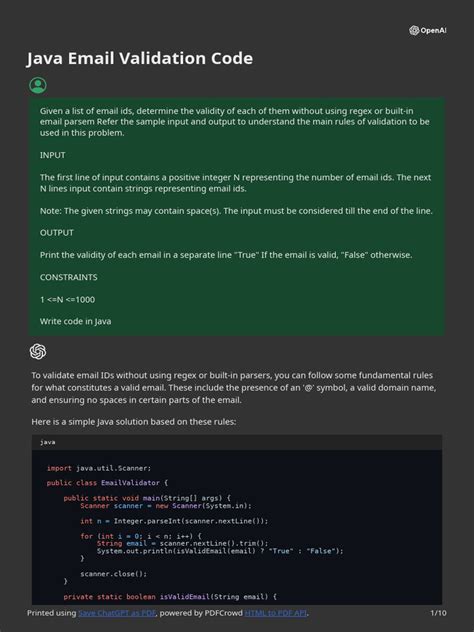 Java Email Validation Code Pdf