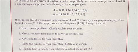 Solved Let A And B ﻿be Two Arrays Of Lengths M ﻿and N