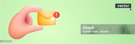 그라데이션 배경에 알림 원 엠블럼이 있는 봉투를 들고 있습니다 만화 스타일의 현실적인 벡터 3d 디자인 3차원 형태에 대한 스톡