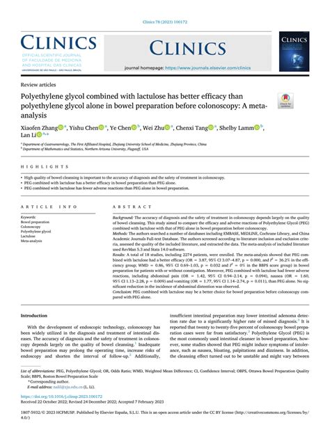 Pdf Polyethylene Glycol Combined With Lactulose Has Better Efficacy Than Polyethylene Glycol