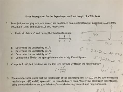 Solved Error Propagation For The Experiment On Focal Length