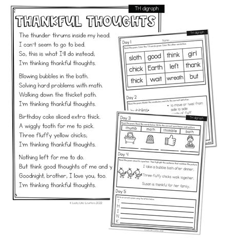 Phonics Poems Th Digraph Lucky Little Learners