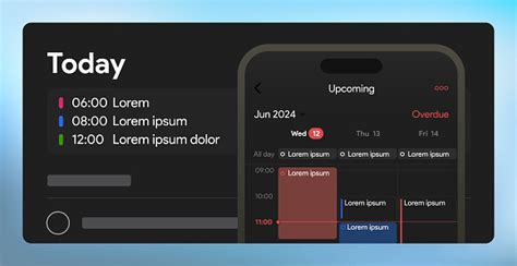 예정된 이벤트 및 미리 알림이 있는 전문적인 모바일 캘린더 Ui 작업 관리 생산성 및 조직을 위한 디지털 플래너 어두운 테마의 모바일 앱 인터페이스 편집 가능한 벡터 디자인