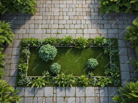 Top View Of The Garden With Stone Floor And Green Plantsd Rendering